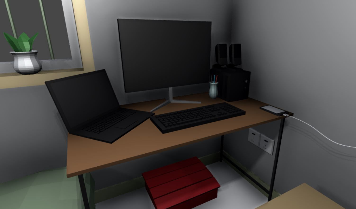 3D model Low poly Bedroom room with closet and clothes VR / AR / low ...