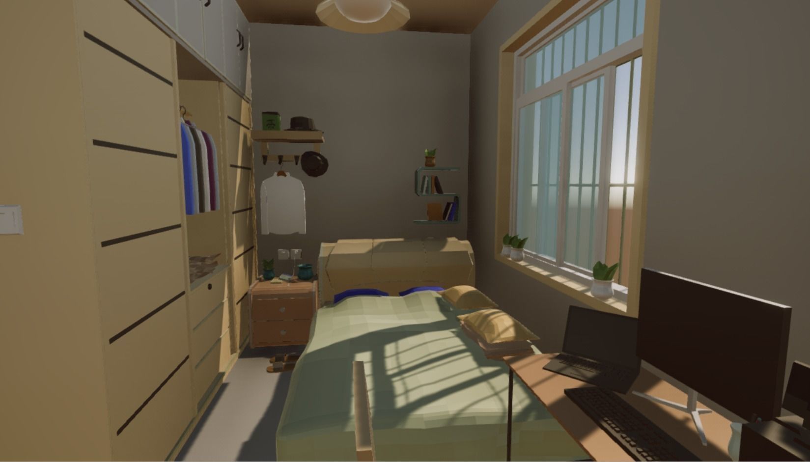 3D model Low poly Bedroom room with closet and clothes VR / AR / low ...