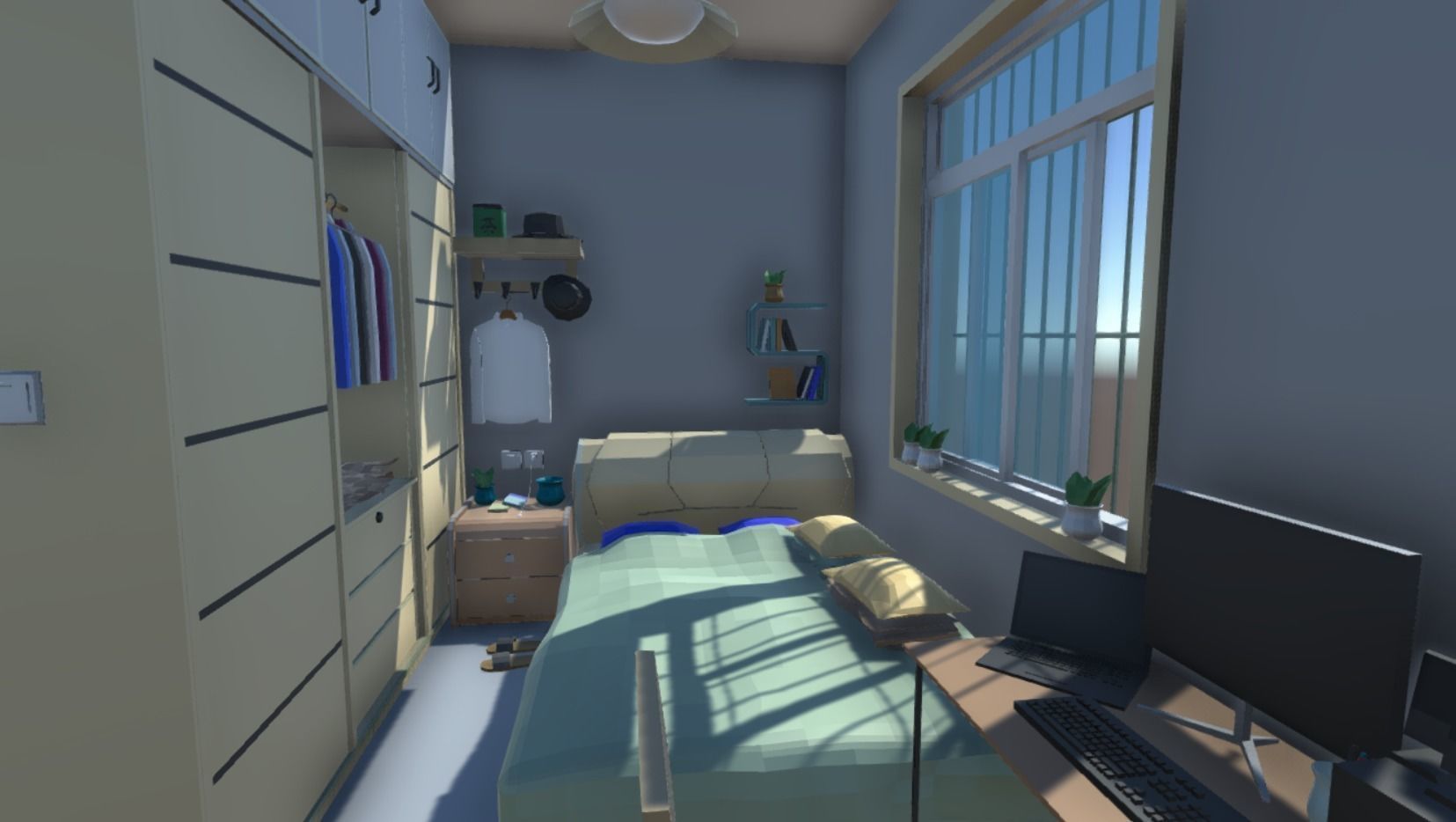 3D model Low poly Bedroom room with closet and clothes VR / AR / low ...