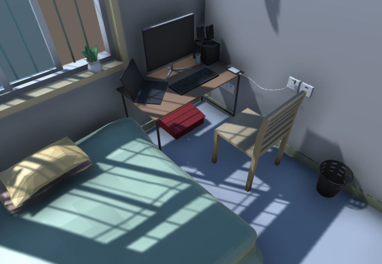 3D model Low poly Bedroom room with closet and clothes VR / AR / low ...