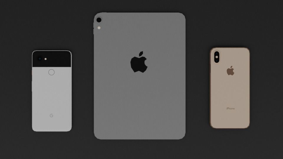 low poly iPhone XS Max Pixel 2 XL and iPad Pro 2018 Collection free VR ...
