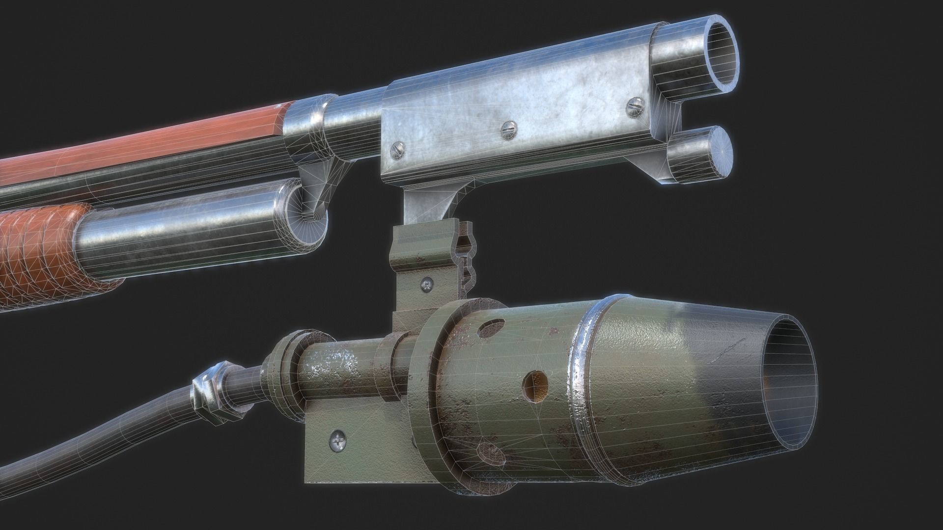 3D model WW2 Trench Gun with Animations and Attachments VR / AR / low ...