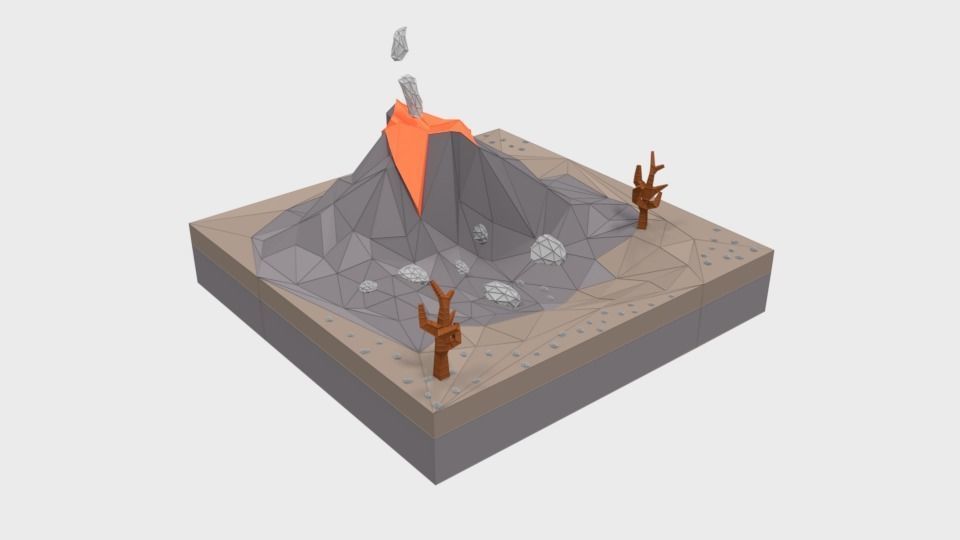 3D model Low Poly Cartoon Volcano Scene VR / AR / low-poly | CGTrader