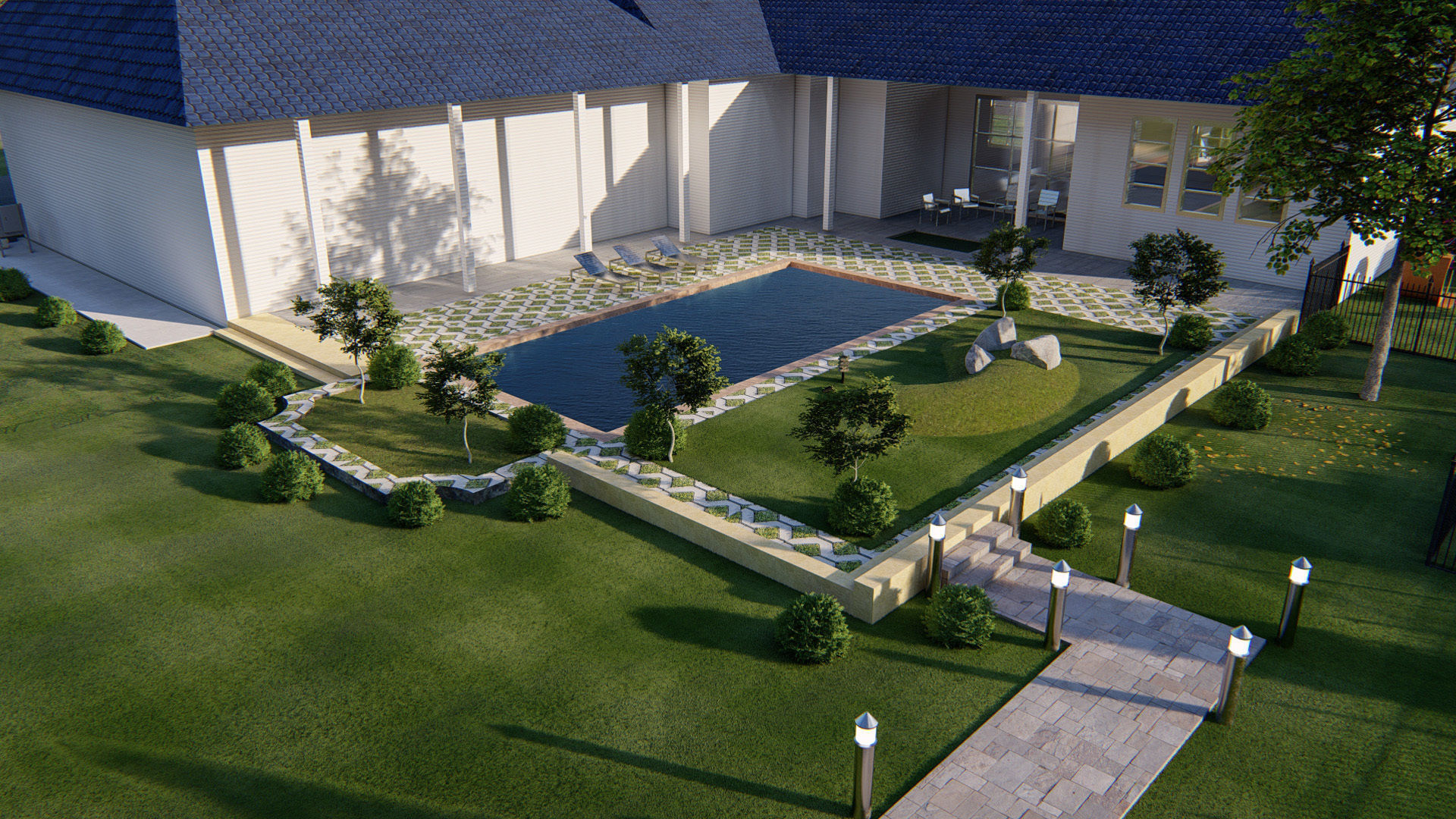 BACKYARD DESIGN OF MODERN HOUSE 3D model | CGTrader
