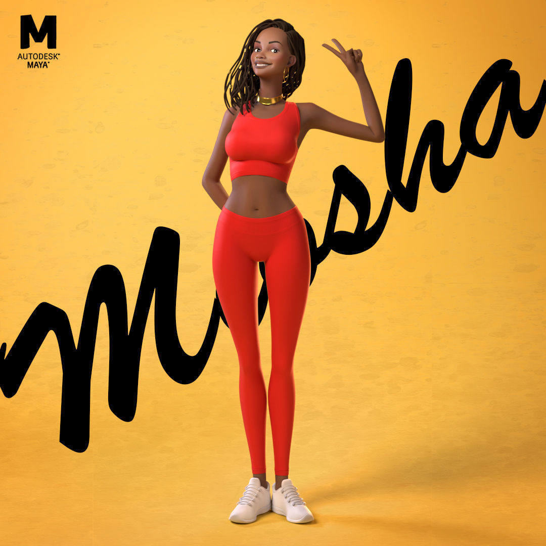 Miosha african woman with dreadlocks 3D model rigged | CGTrader
