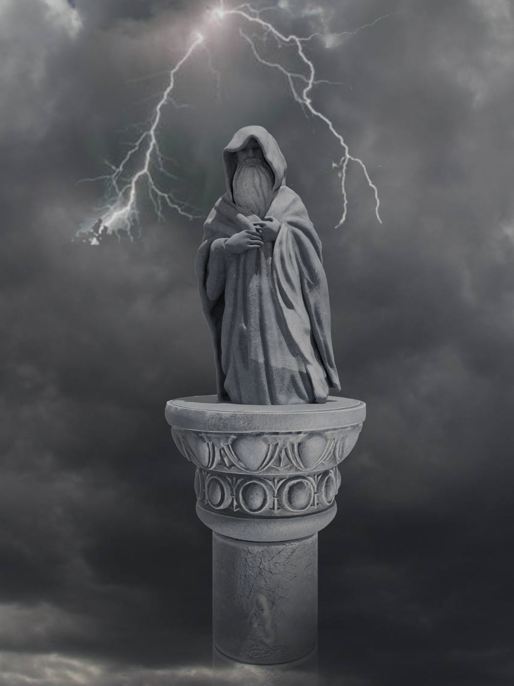 Magician wizard statue sculpture and column 3D model | CGTrader