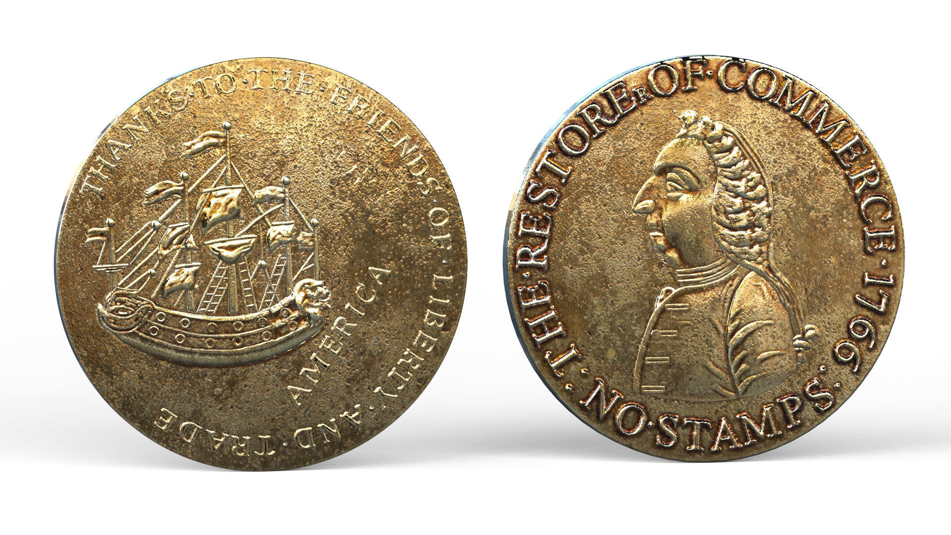 USA Halfpenny William Pitt tokens 1766 coin 3D model | CGTrader