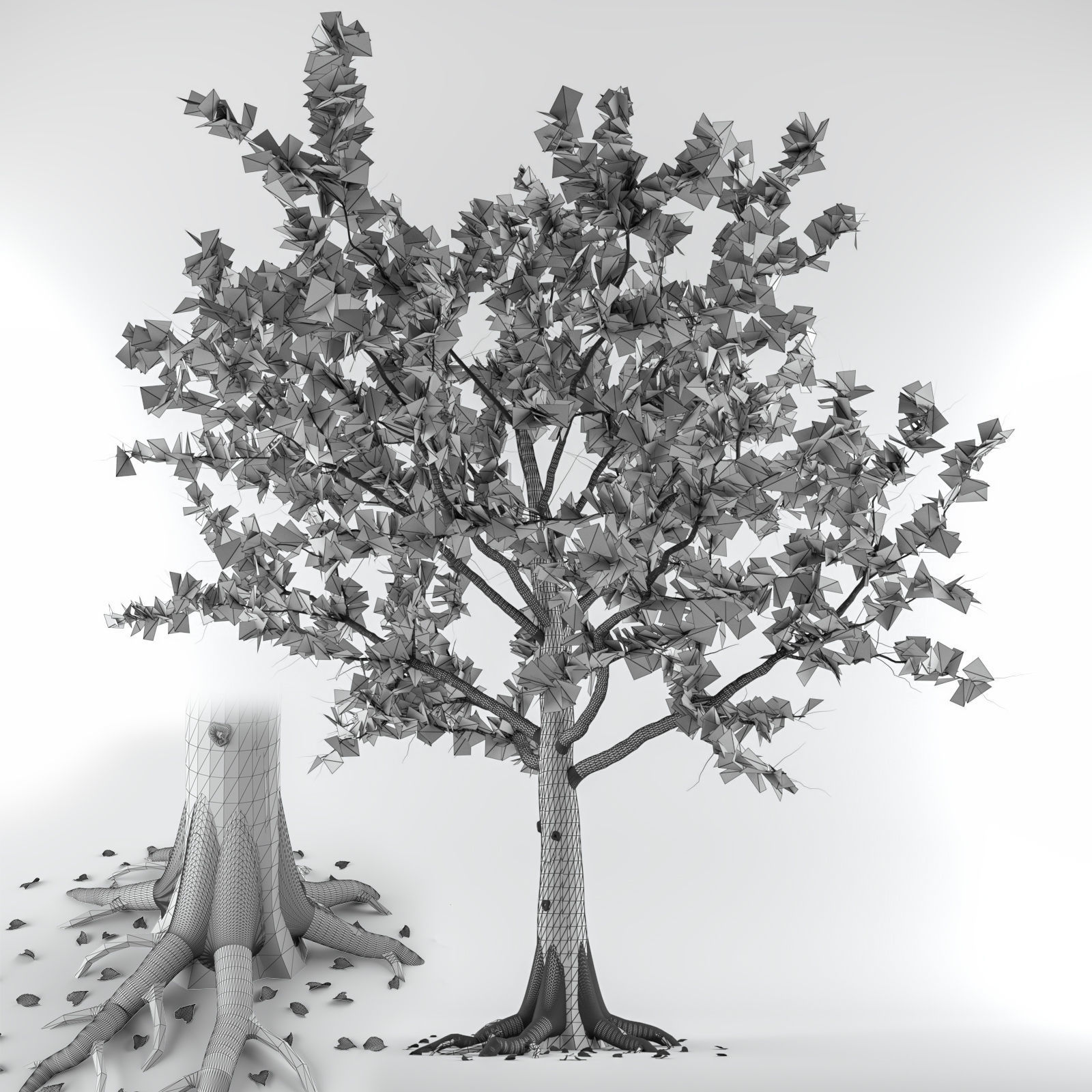 Tree-autumn tree with roots and leaves free 3D model | CGTrader