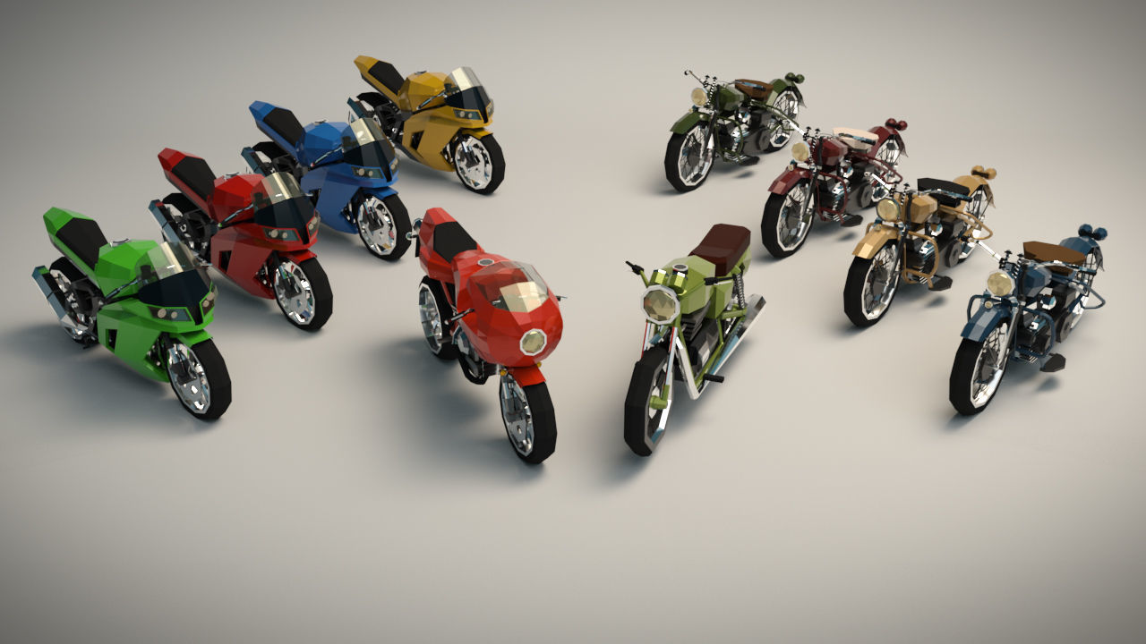 3D Model Collection Low Poly Motorcycle Pack 01 VR / AR / low-poly ...