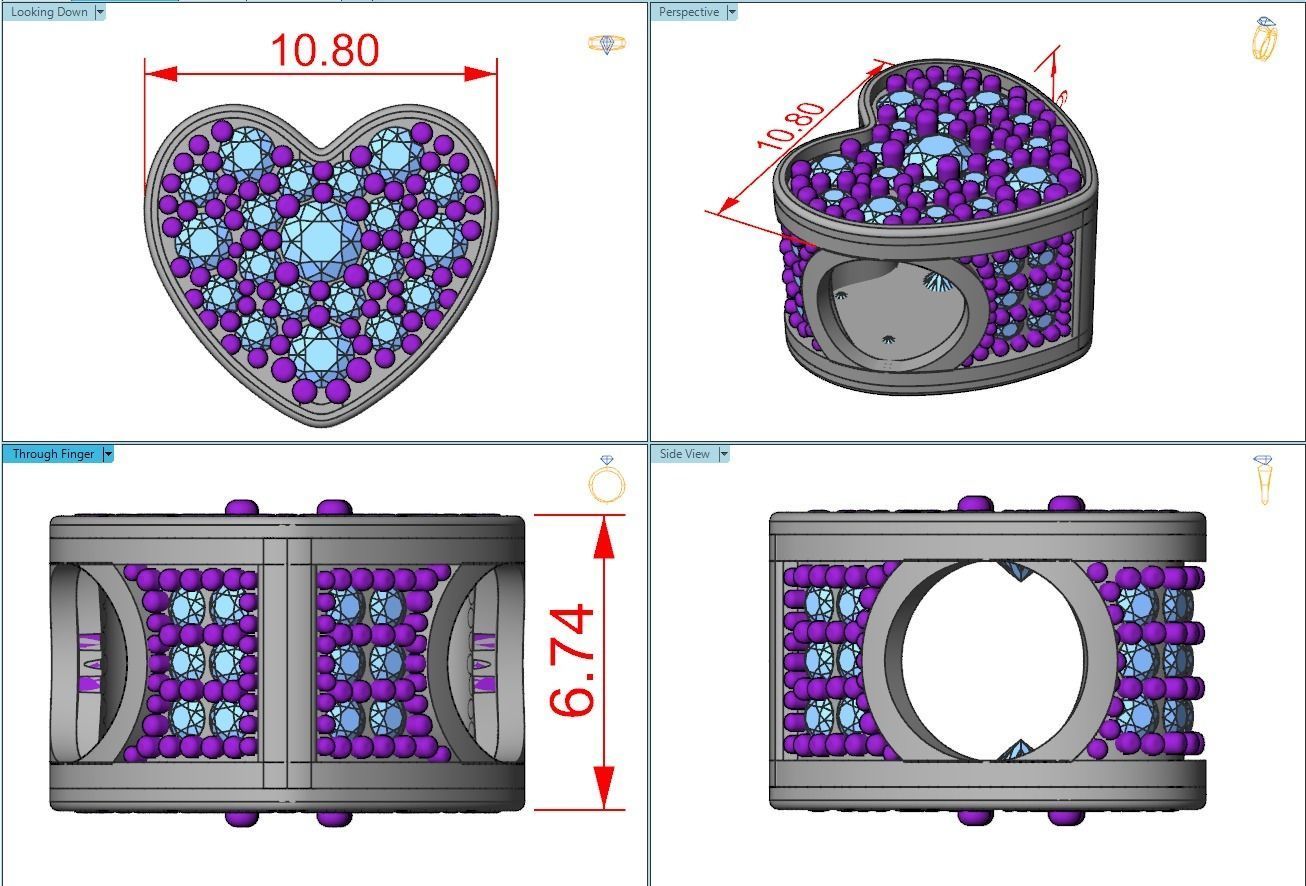 PANDORA heart shaped gold ring with diamonds 3D model 3D printable ...