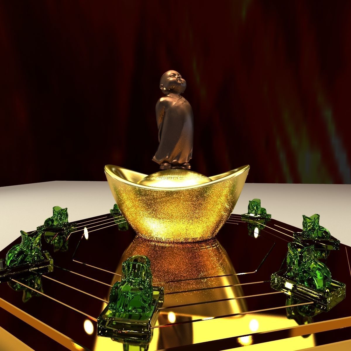 Chinese monk kid with Yuanbao and toad 3D model | CGTrader