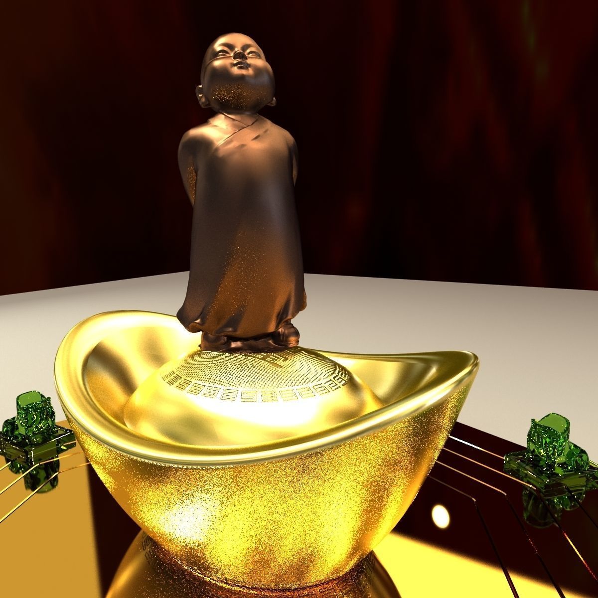 Chinese monk kid with Yuanbao and toad 3D model | CGTrader