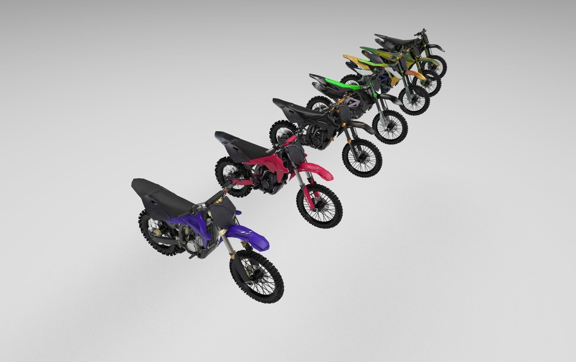 3D model Pack Of 7 low poly game ready Dirt bikes VR / AR / low-poly ...