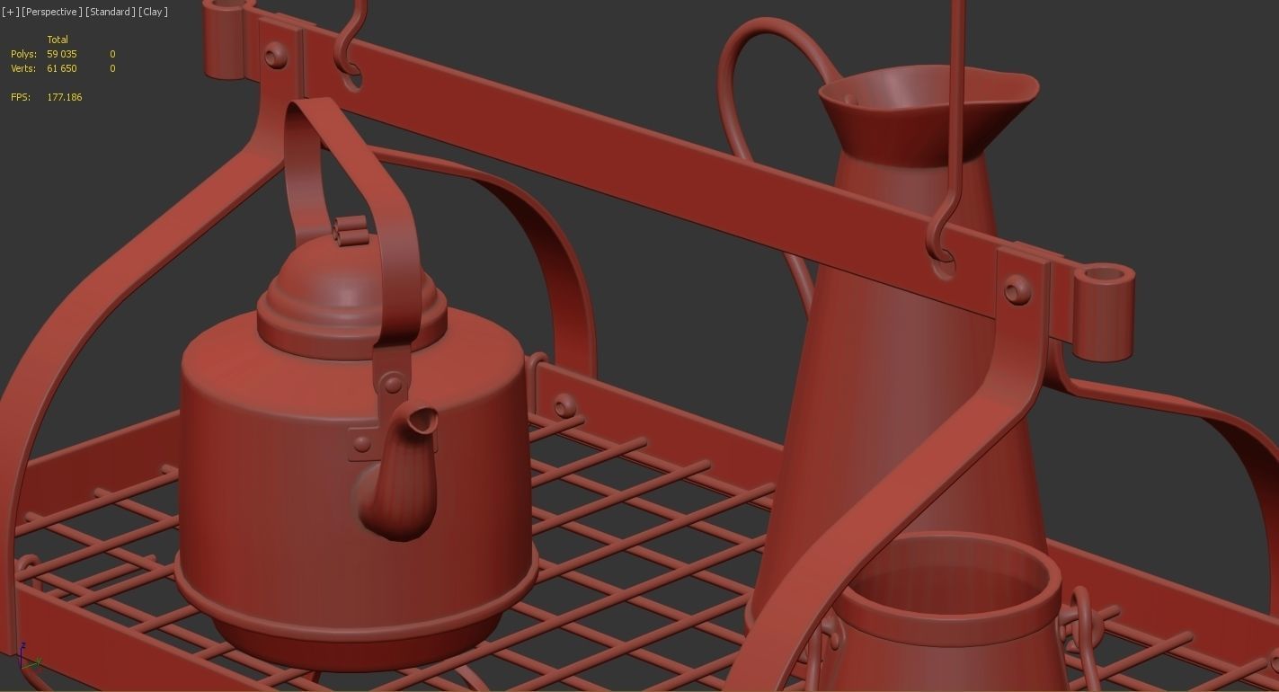 Enclume Grande Cuisine Rectangular Ceiling Pot Rack 3D model | CGTrader