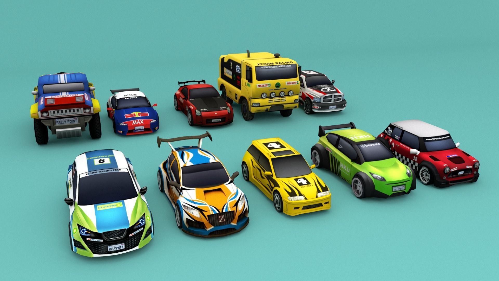 3D model Low Poly Rally Car Pack Low-poly 3D model VR / AR / low-poly ...