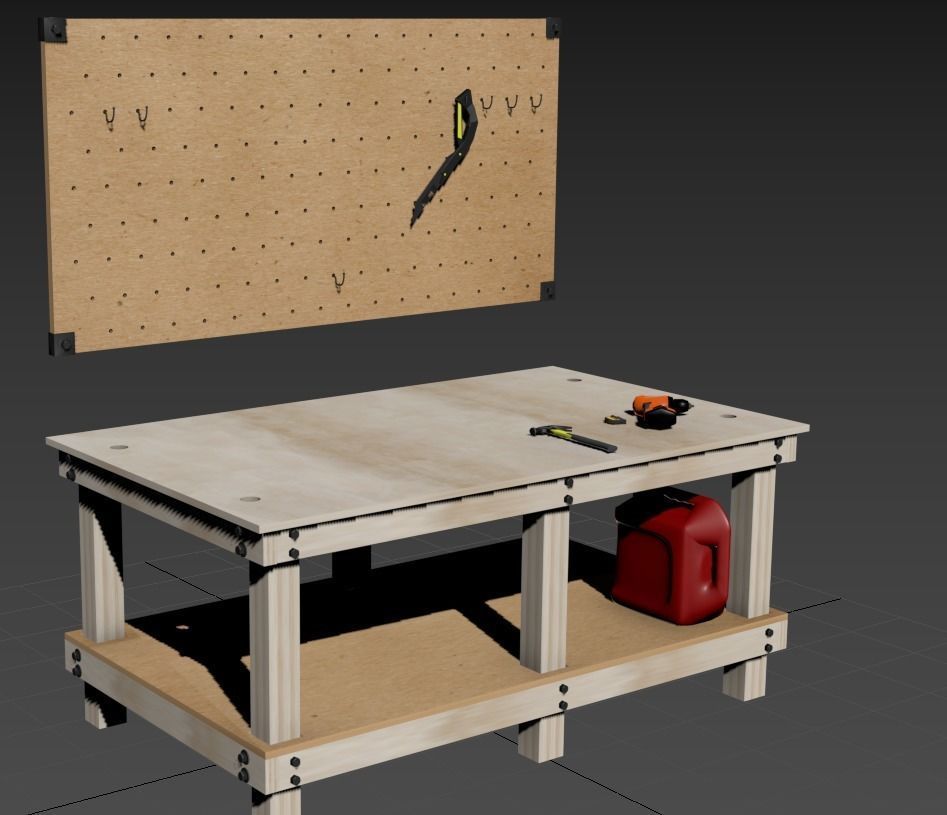 Shop Table and Peg Board 3D model | CGTrader