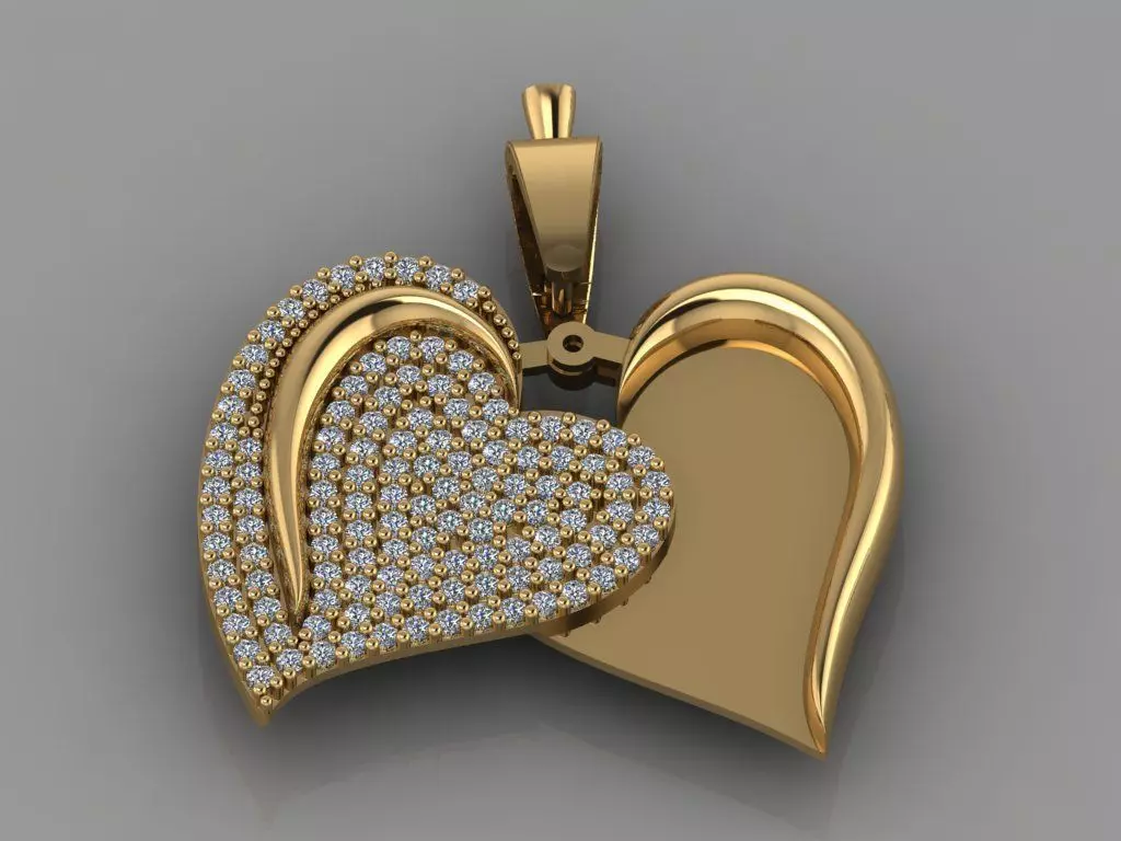GC GOLD H080- Heart Diamond Gold necklace 3D model 3D printable | CGTrader