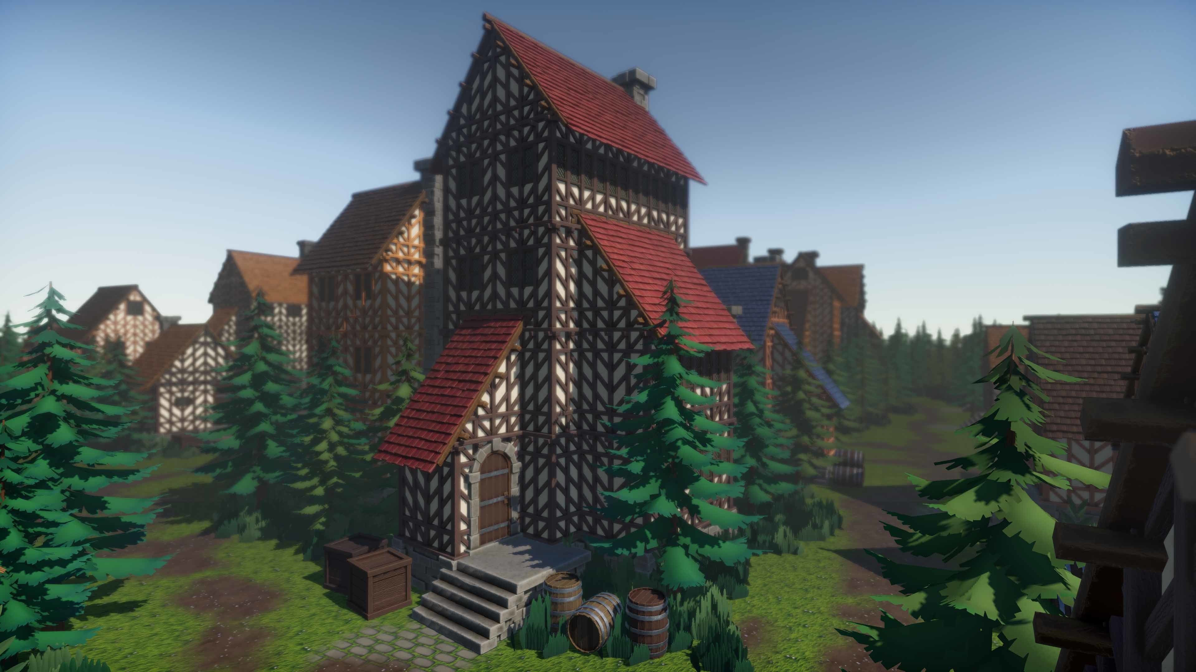 3D model Modular stylized medieval buildings pack VR / AR / low-poly ...