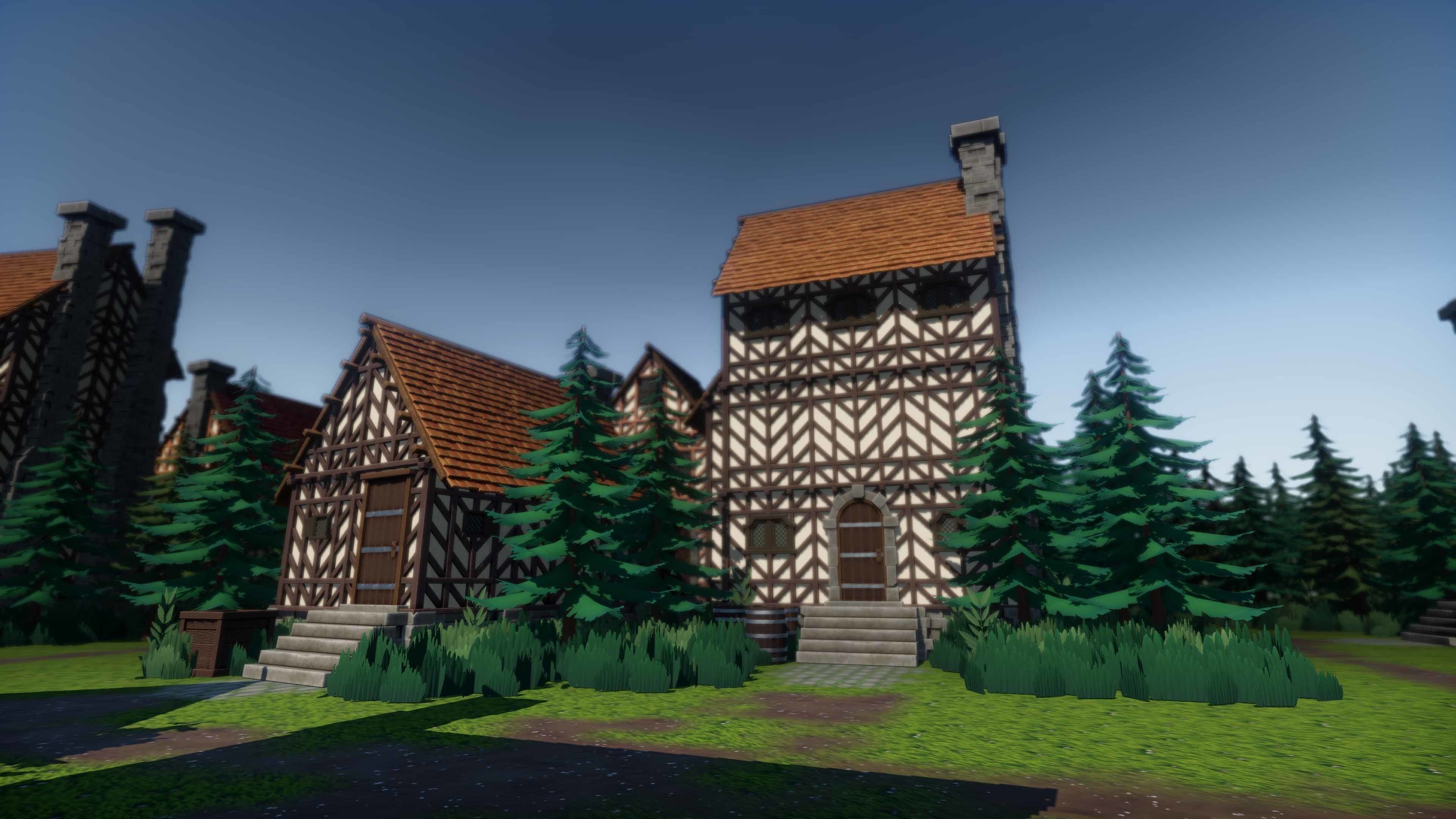 3D model Modular stylized medieval buildings pack VR / AR / low-poly ...