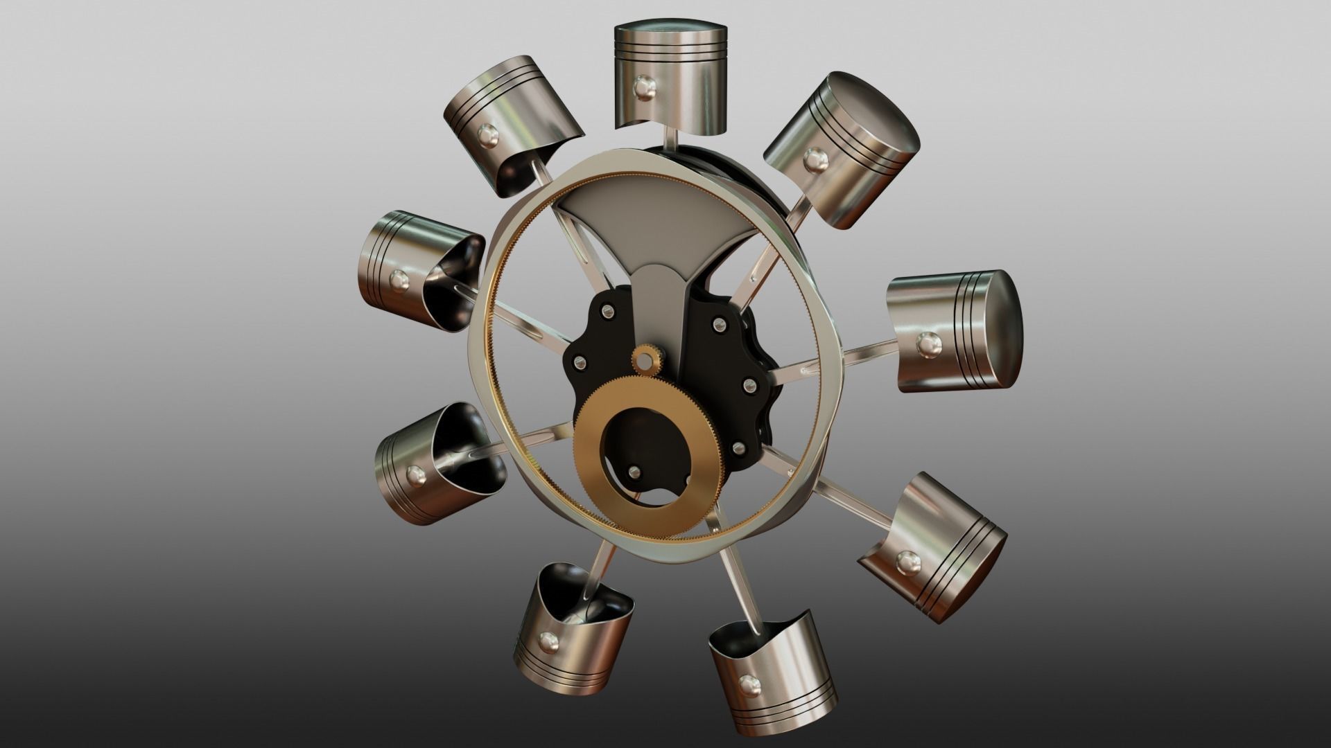 Radial Motor with Piston Mechanism Nose Propellers Anim and Rig 3D ...