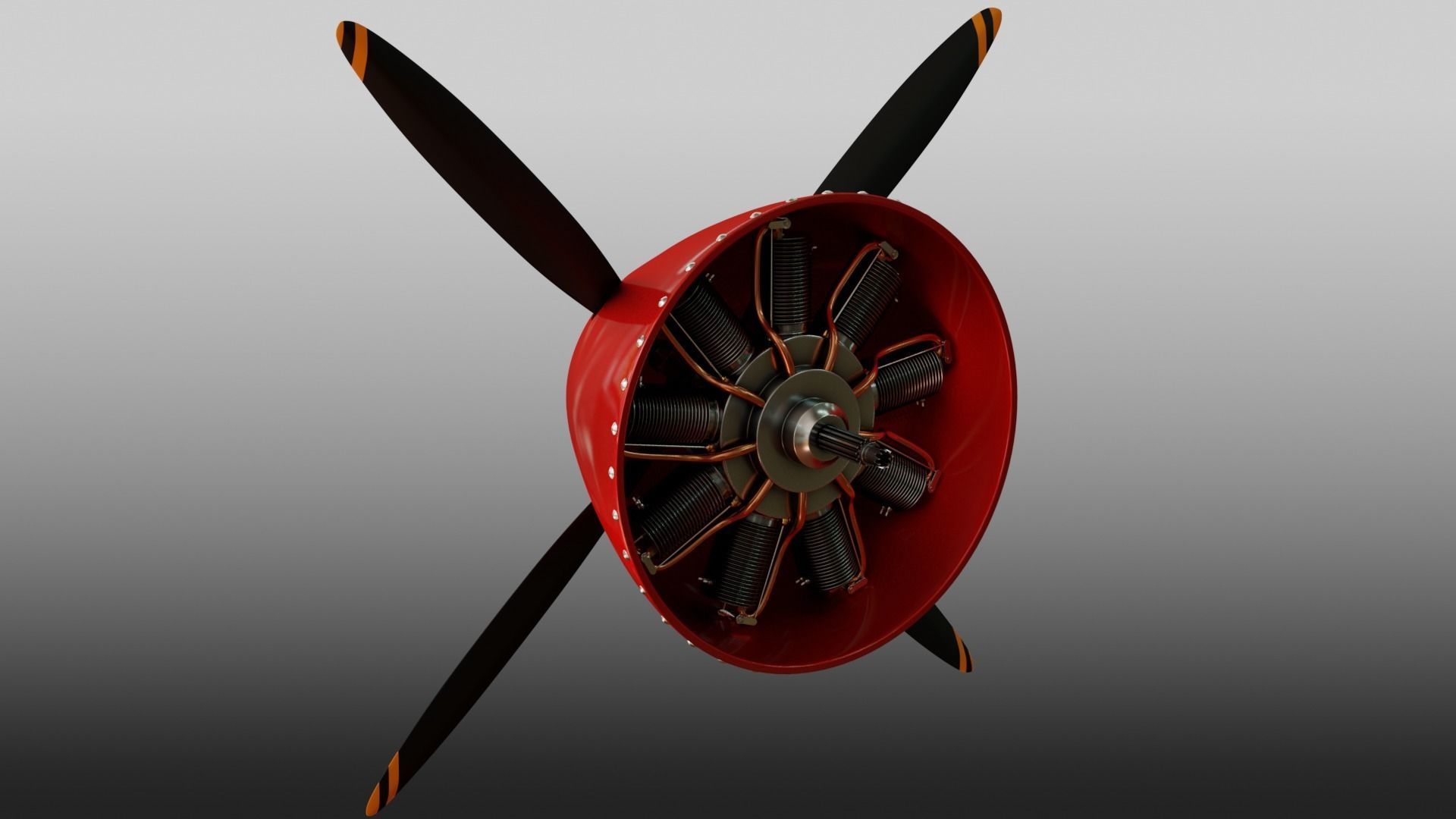 Radial Motor with Piston Mechanism Nose Propellers Anim and Rig 3D ...