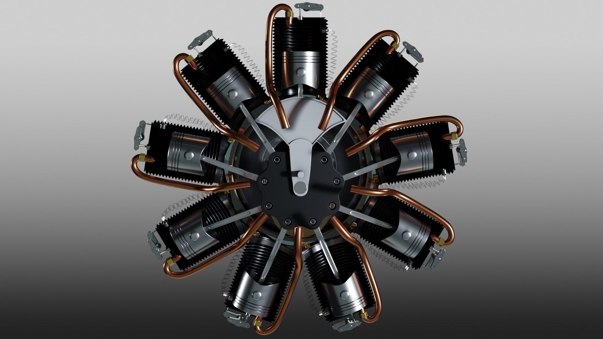 Radial Motor with Piston Mechanism Nose Propellers Anim and Rig 3D ...