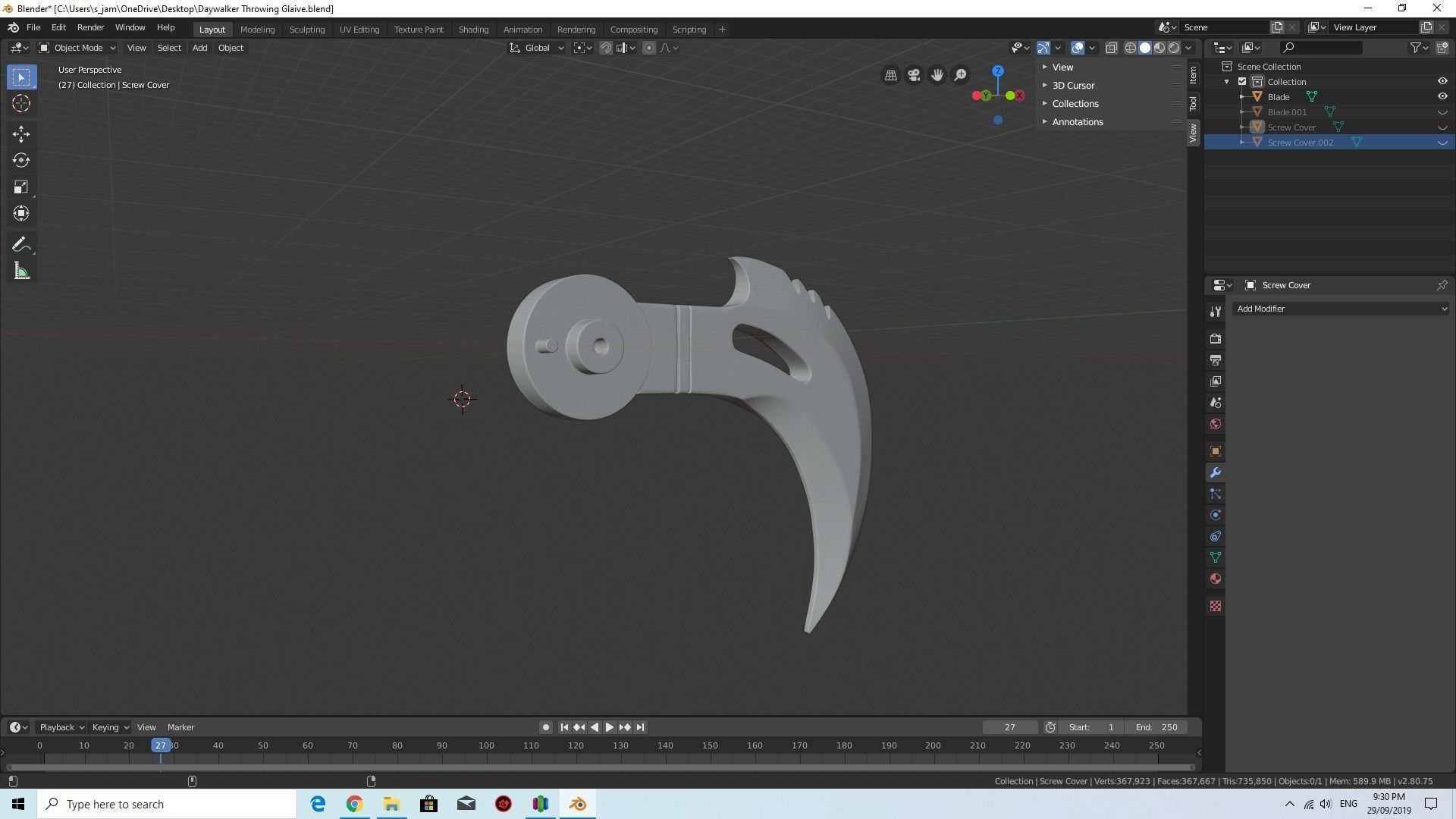 Blade the Daywalkers Throwing Glaive 3D model 3D printable | CGTrader