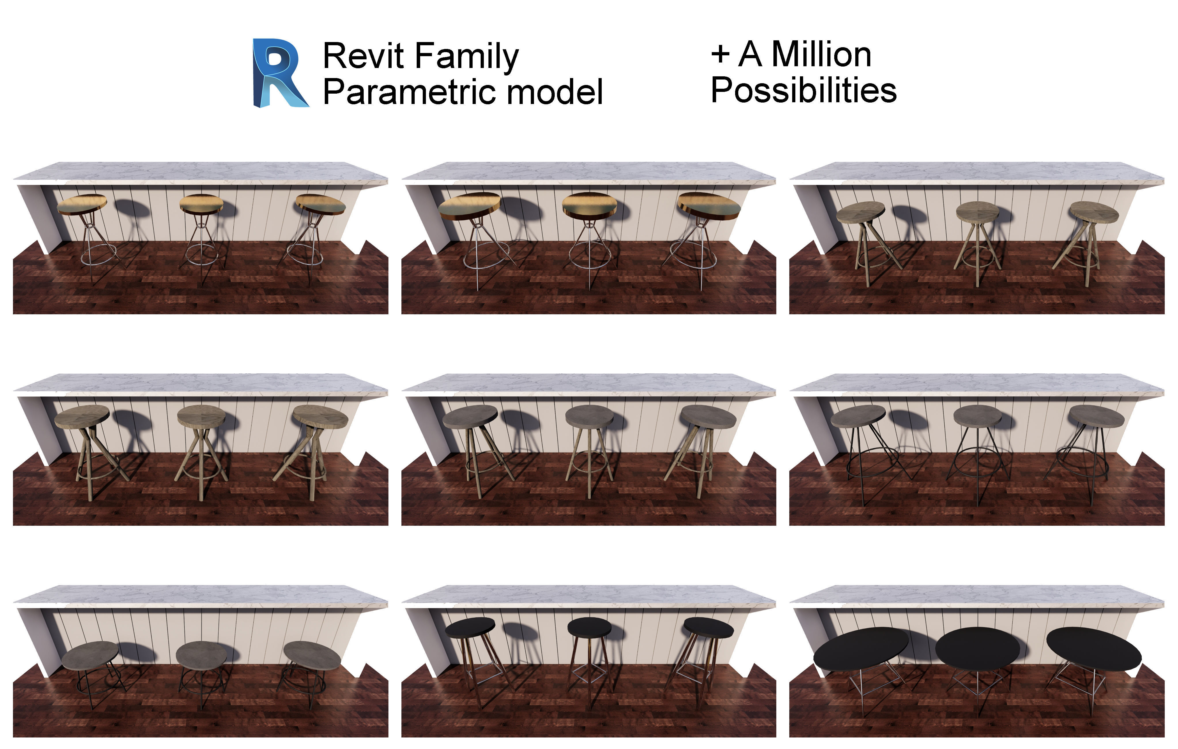 Bar chair - Full parametric Revit Family free 3D model | CGTrader