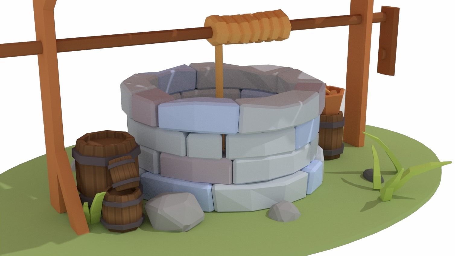 Wishing Well - Stone Well - Vintage Well Low-poly 3D model free VR / AR ...