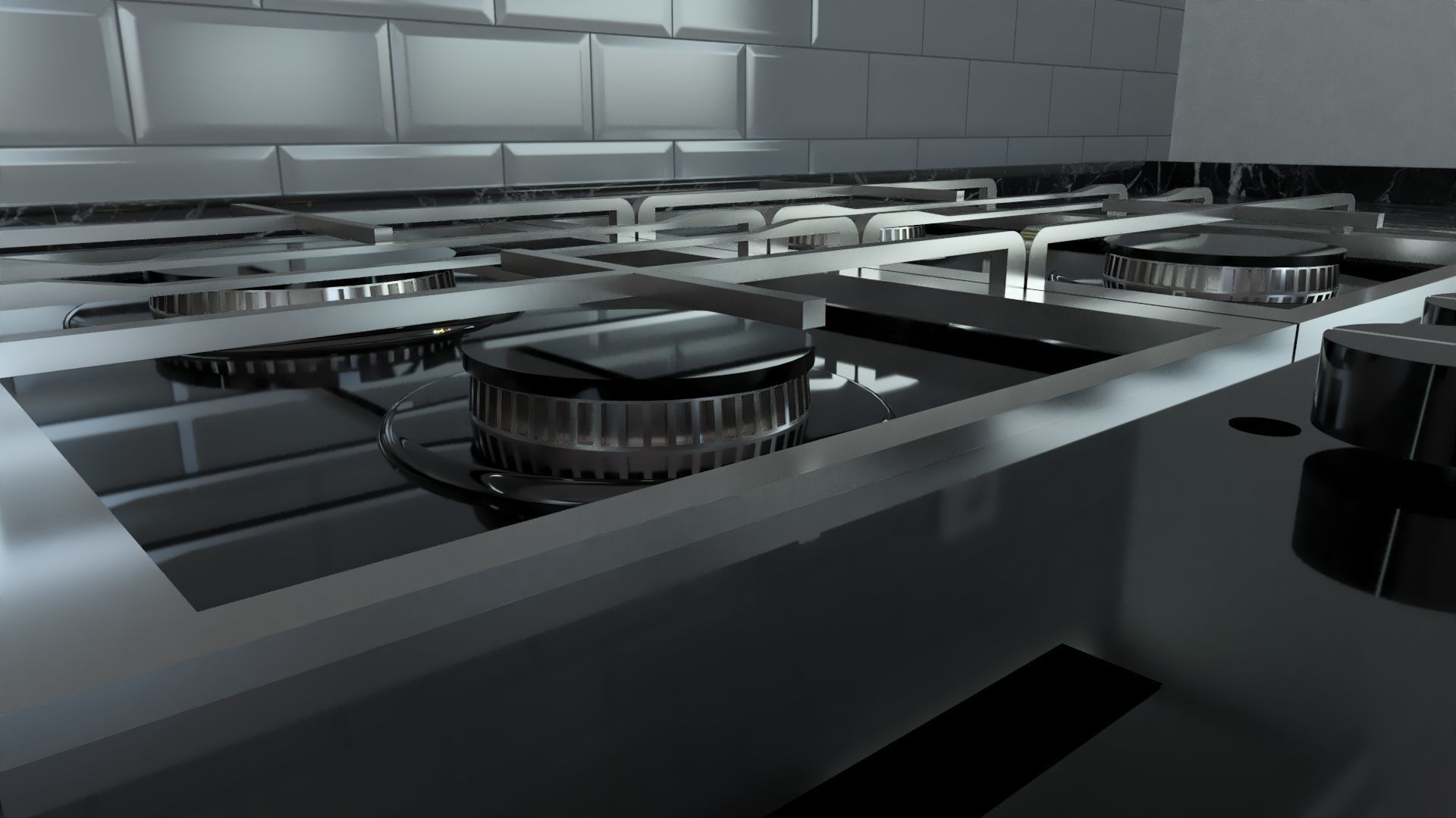 3D model built-in set kitchen with stove and oven VR / AR / low-poly ...