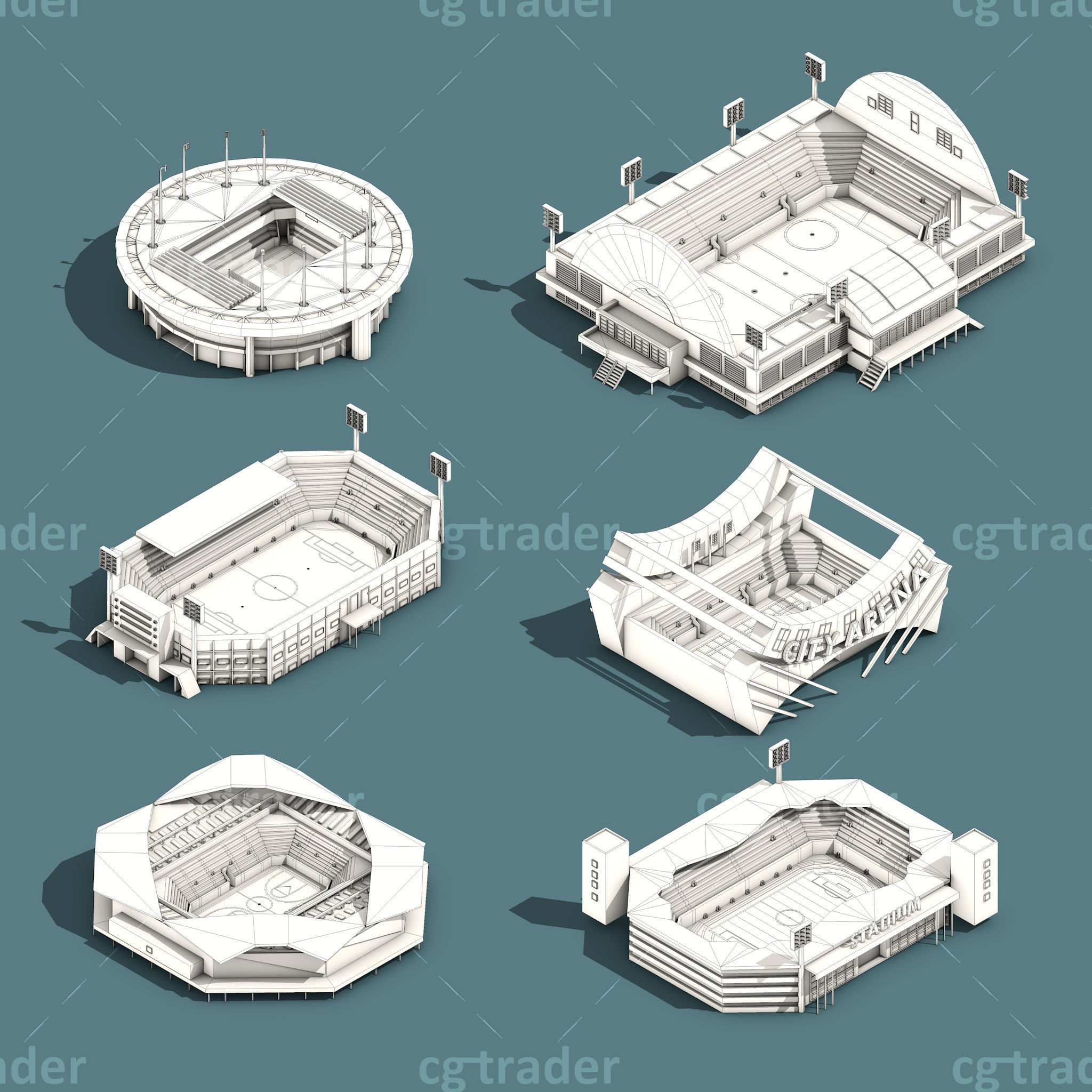 3D model Low Poly Stadium Set Isometric Icon VR / AR / low-poly | CGTrader