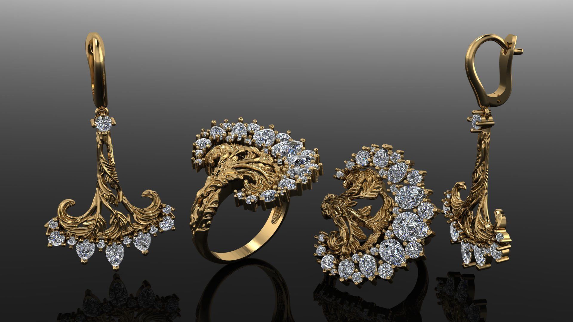 ring and earings magerit style 1907 3D model 3D printable | CGTrader