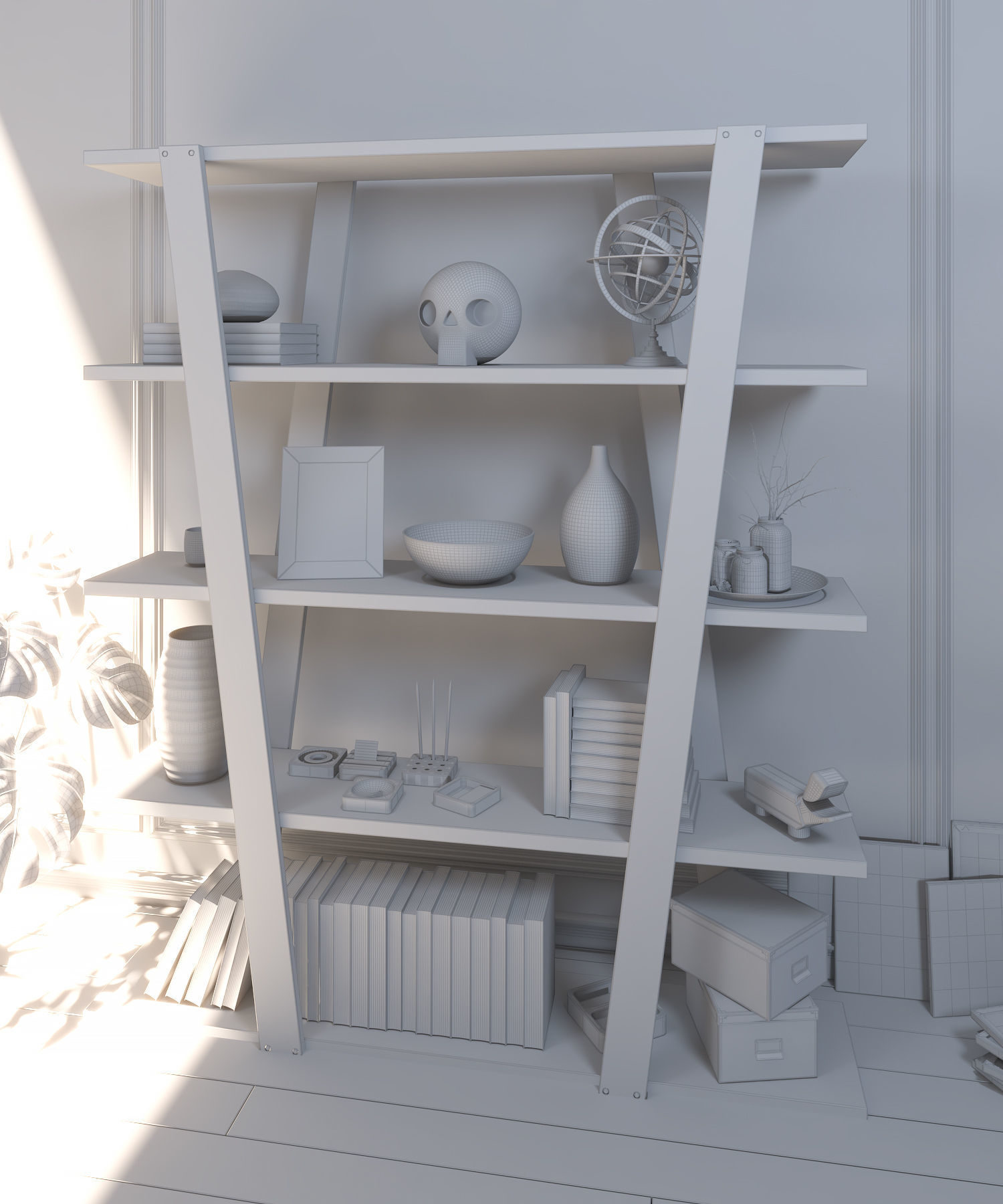 Modern Bookshelf interior design furniture scene 3D model | CGTrader