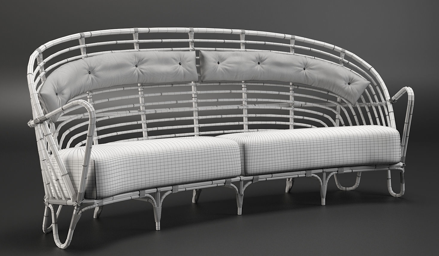 Danish Curved Rattan Sofa 3D model | CGTrader