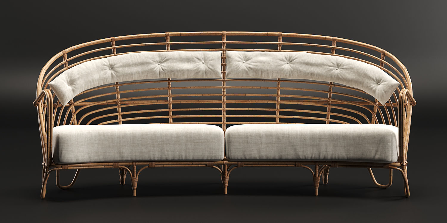 Danish Curved Rattan Sofa 3D model | CGTrader