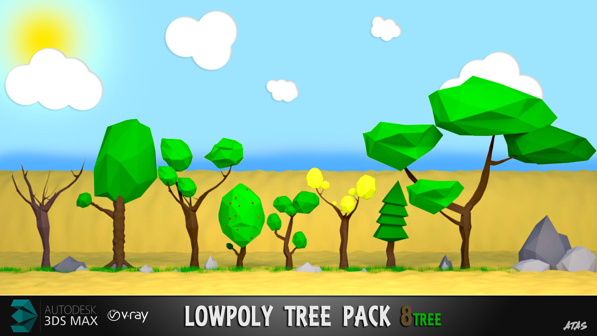 3D model Lowpoly Tree Pack Game Ready 8 Trees VR / AR / low-poly | CGTrader