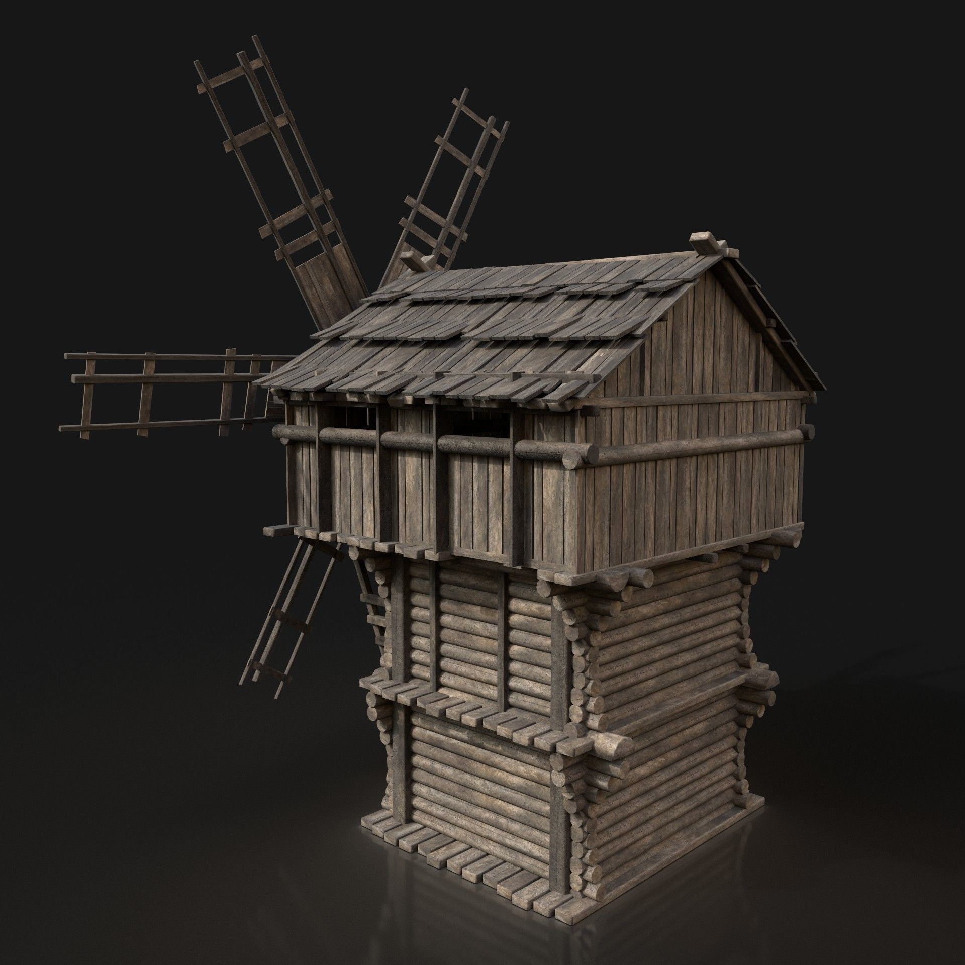 3D model Medieval Wooden Fantasy Viking Windmill Silo AAA Next Gen VR ...