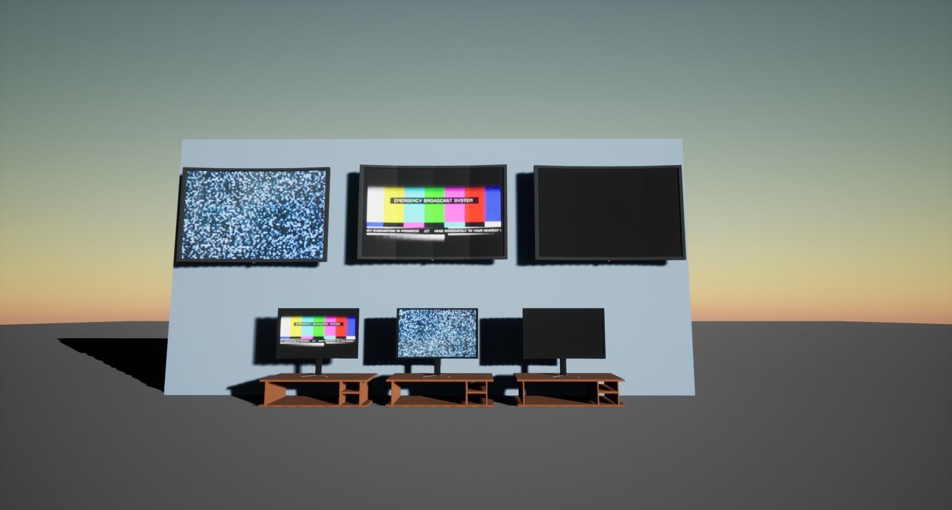 Low poly Tv set of televisions on wall free VR / AR / low-poly 3D model ...