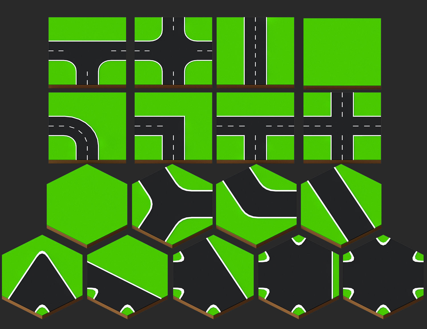 3D model modular road system low poly 3d model pack VR / AR / low-poly ...