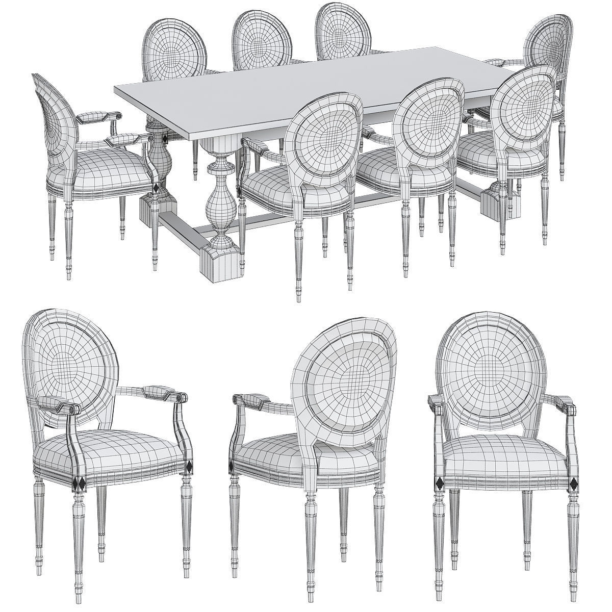 3D model Monastery Rectangular Dining Table - RH low poly 3d model VR / AR / low-poly | CGTrader