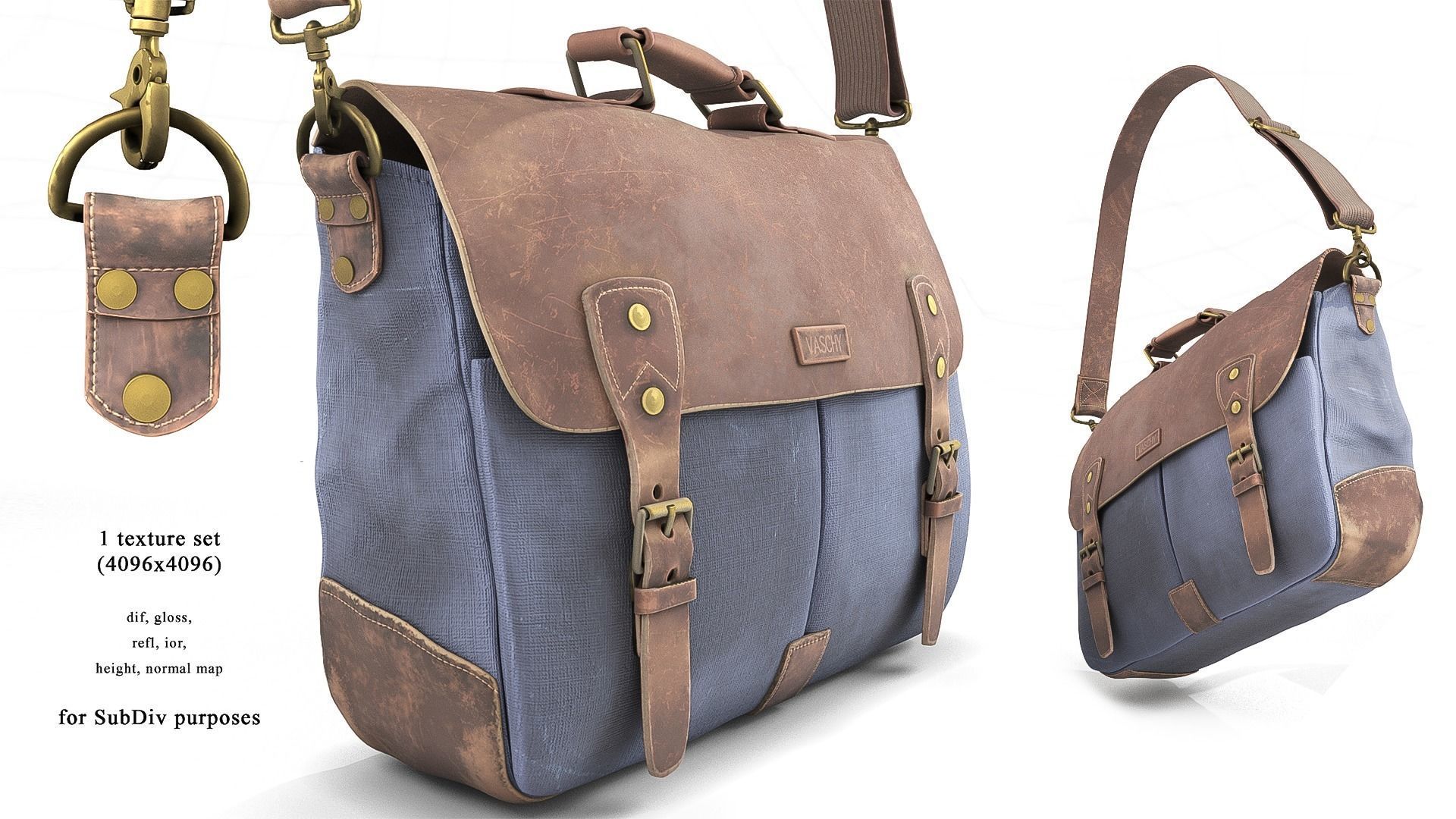 Canvas Leather Shoulder Bag 02 3D model | CGTrader