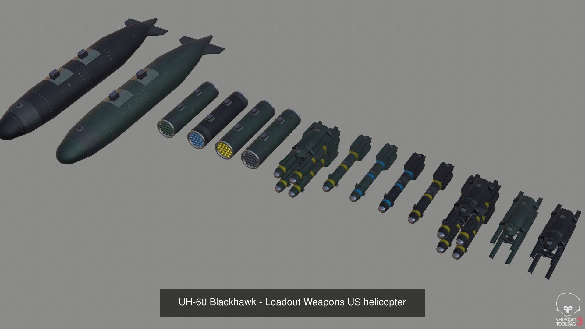 3D Model Collection Complete set UH-60 Cockpit Pilot Loadout VR / AR ...