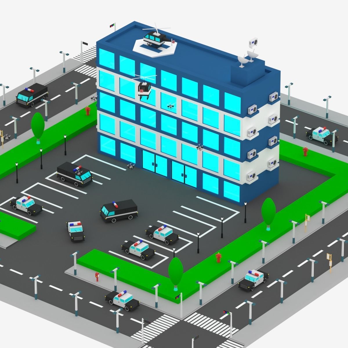 Cartoon Police Station Package 3D model | CGTrader