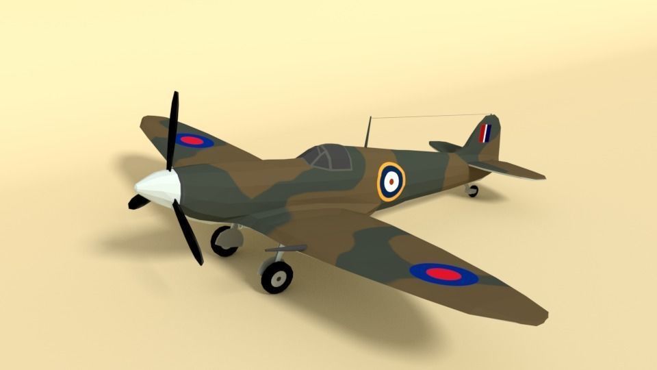 3D model Low Poly Cartoon Supermarine Spitfire MKII Airplane VR / AR ...