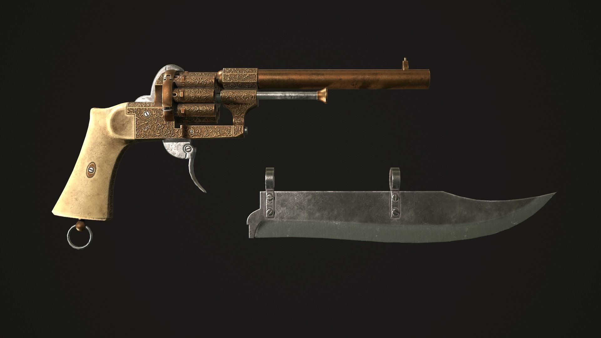 3D model Gunblade Revolver Gilded VR / AR / low-poly | CGTrader