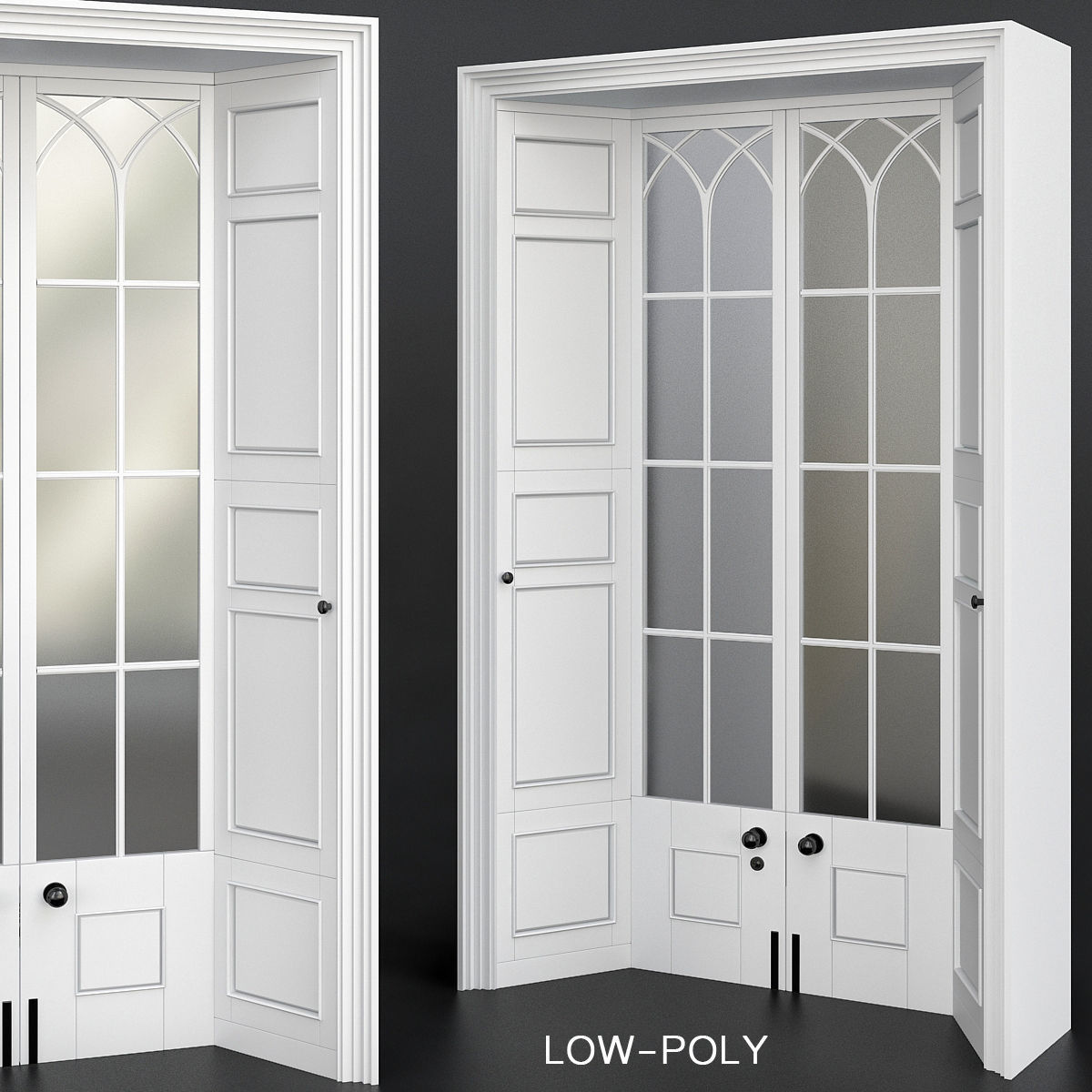 3D model Doors low poly 3d model collection door with glass panels VR ...