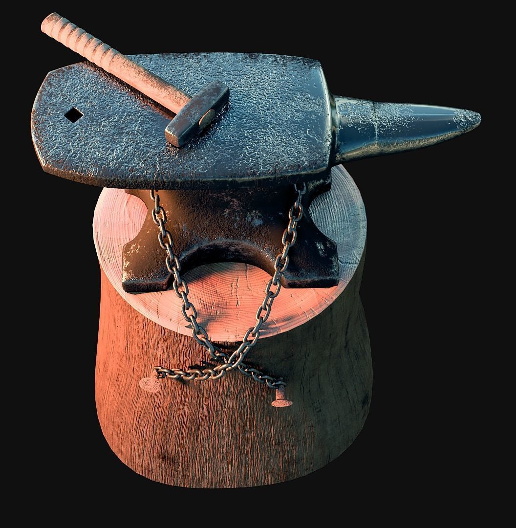 3D model Rusty anvil and hammer - particle sparks VR / AR / low-poly ...