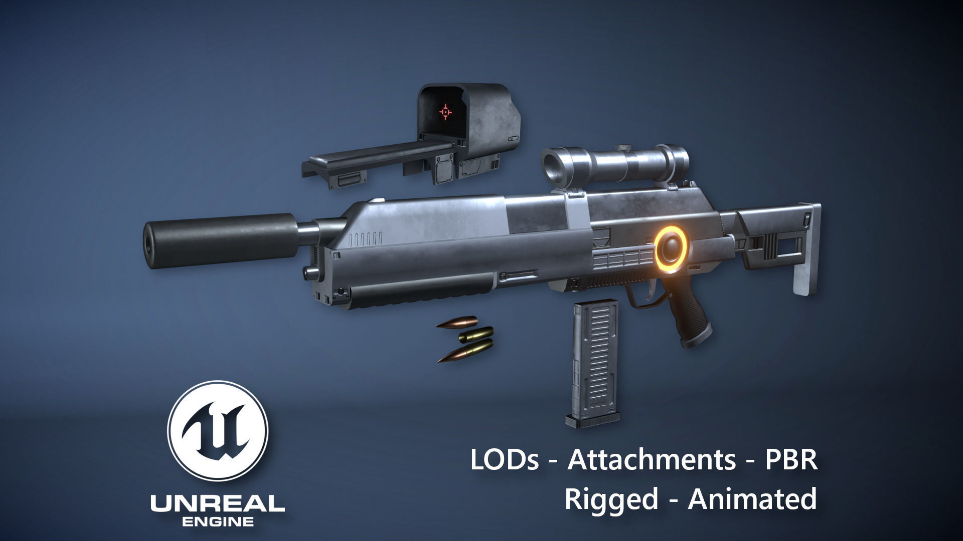 3D model Futuristic Assault Rifle VR / AR / low-poly | CGTrader