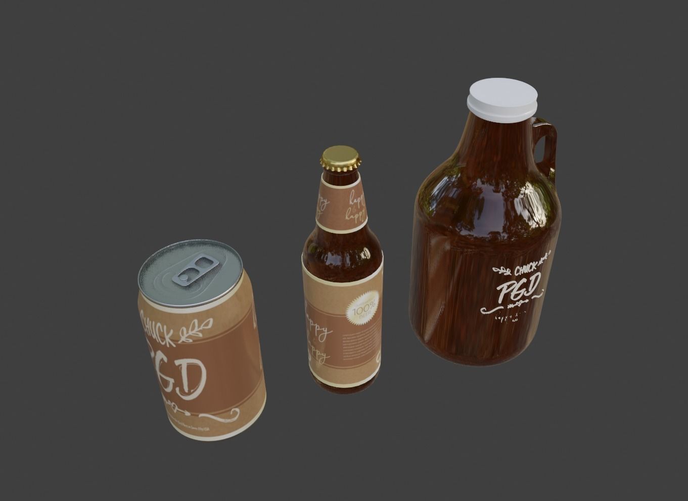 Craft Beer Combo Pack Featuring Beer Bottle Growler and Can 3D model ...