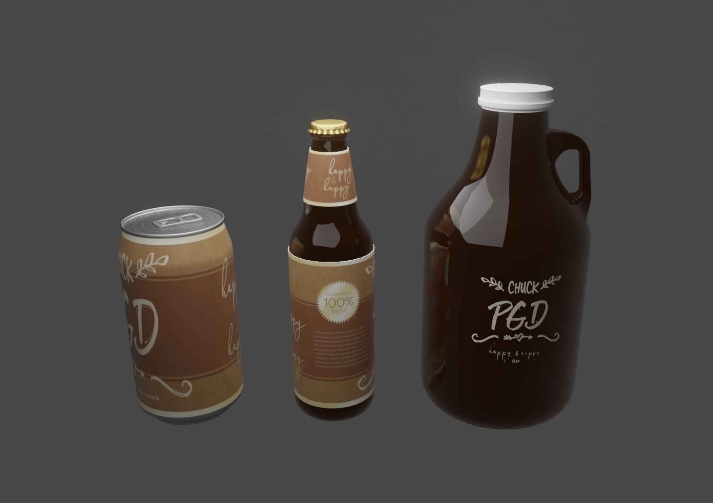 Craft Beer Combo Pack Featuring Beer Bottle Growler and Can 3D model ...
